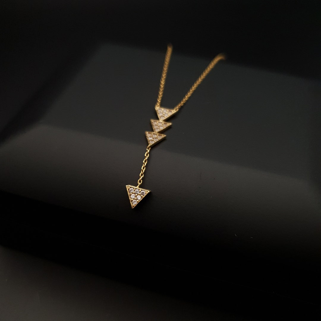 18k Gold 3 Tier Triangle Pendant Necklace - Etsy