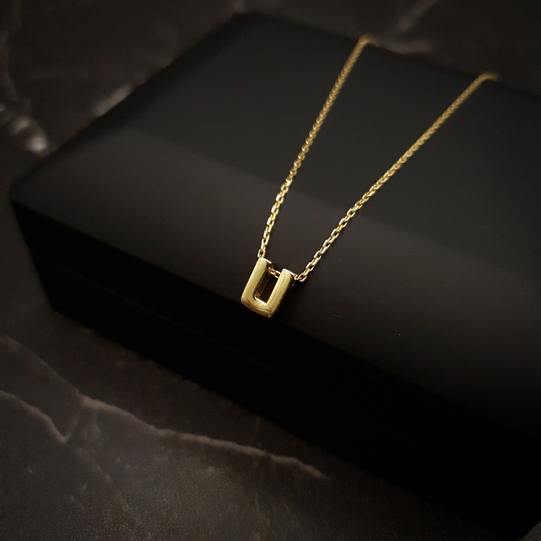 18K Real Gold U Shape Necklace, U Necklace, Best Gift for Her, U Letter ...