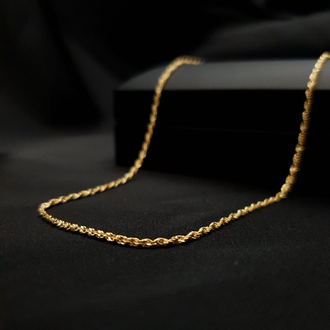 18K Real Gold Solid Rope Necklace 1.5mm,gold Rope Chain , Gold Rope,18k ...