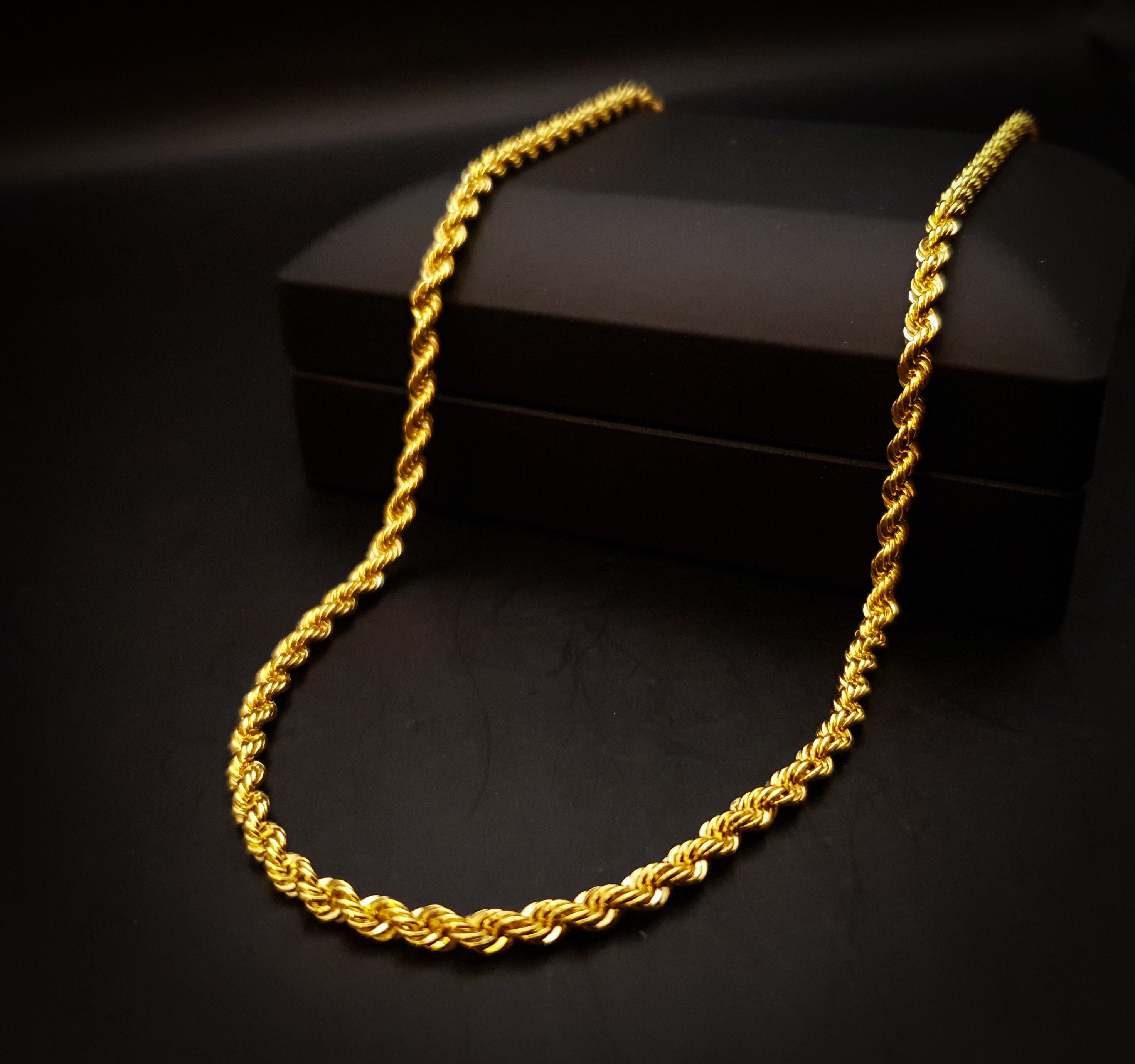 18K Real Gold Solid Rope Necklace 1.5mm,gold Rope Chain , Gold Rope,18k ...