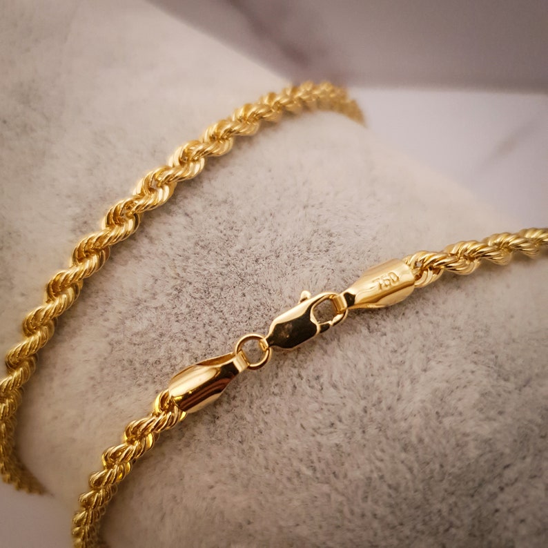 18K Solid Gold Rope Chain Necklace (2.3mm) - Etsy