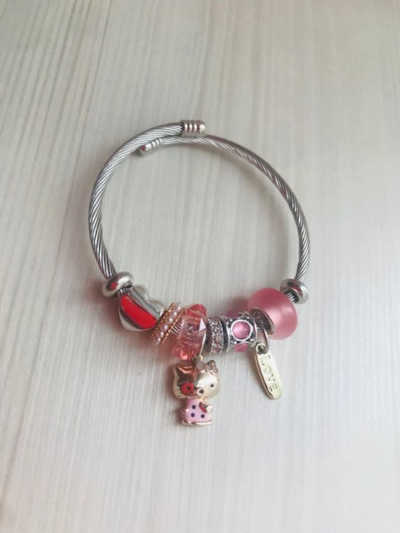 Pandra Charm Bracelet Pandora Bracelet Steel Bracelet Cherry-bird-bunny ...
