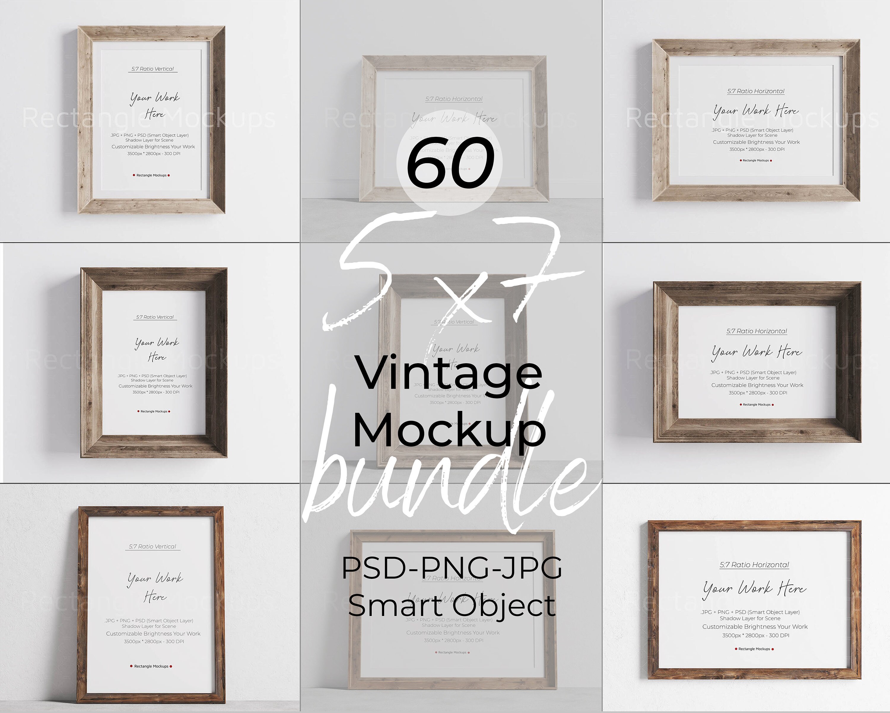 60 Frame Mockup Bundle, 5x7 Mockup Bundle, Rustic Frame Mockup Bundle, Interior Mockup Bundle ...