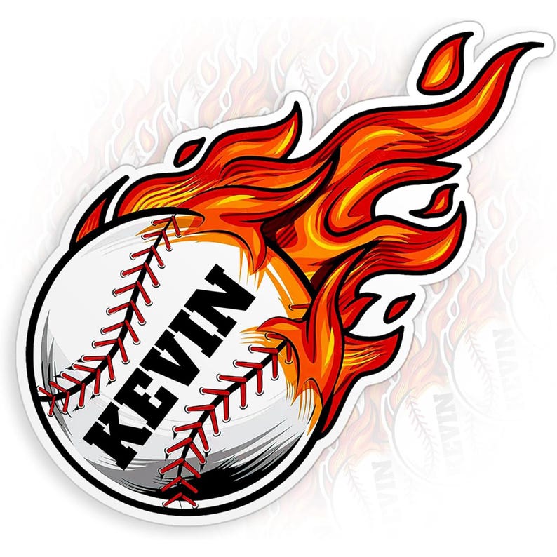 Custom Name Baseball Fire Softball Sticker Kids Sports Team Gifts ...