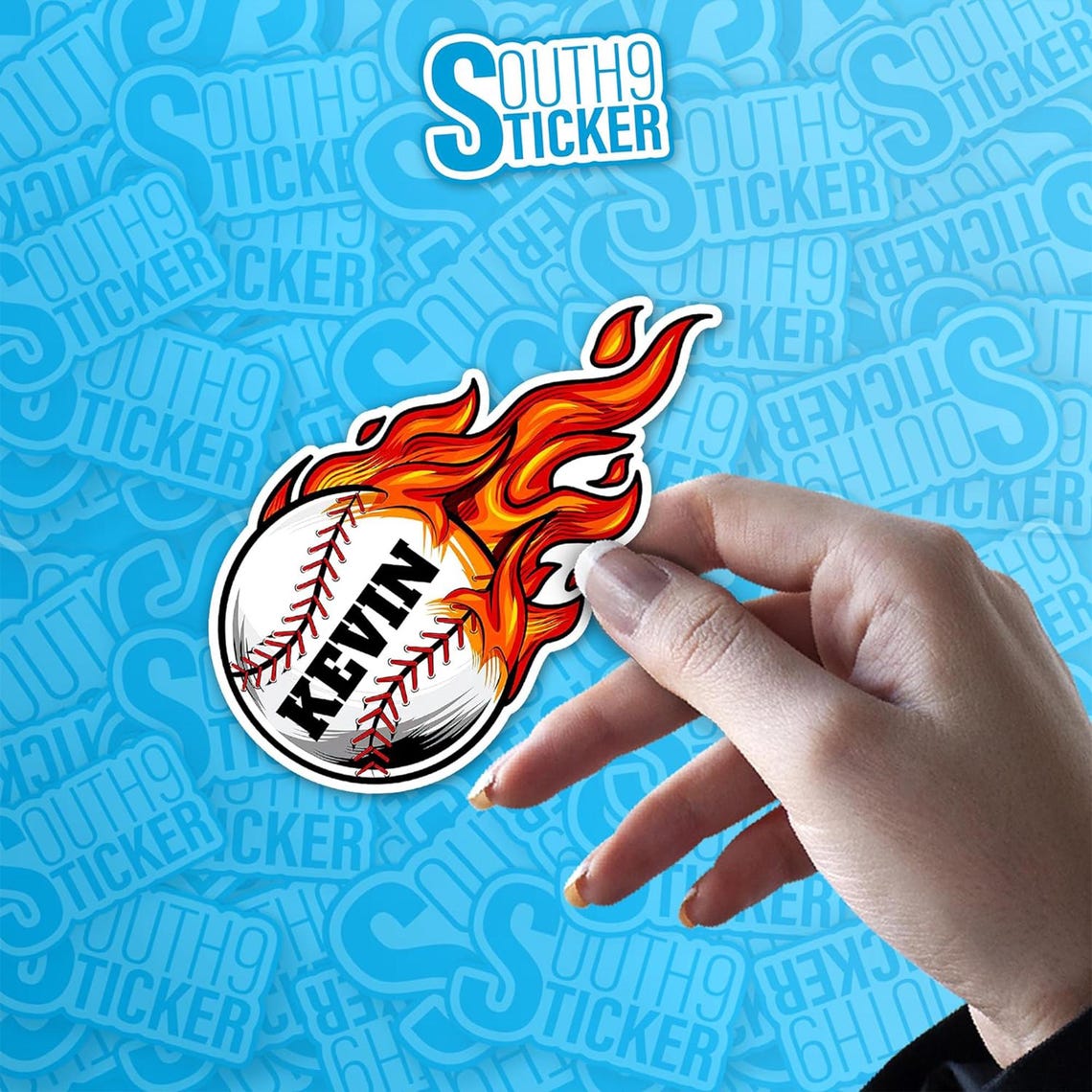 Custom Name Baseball Fire Softball Sticker Kids Sports Team Gifts ...