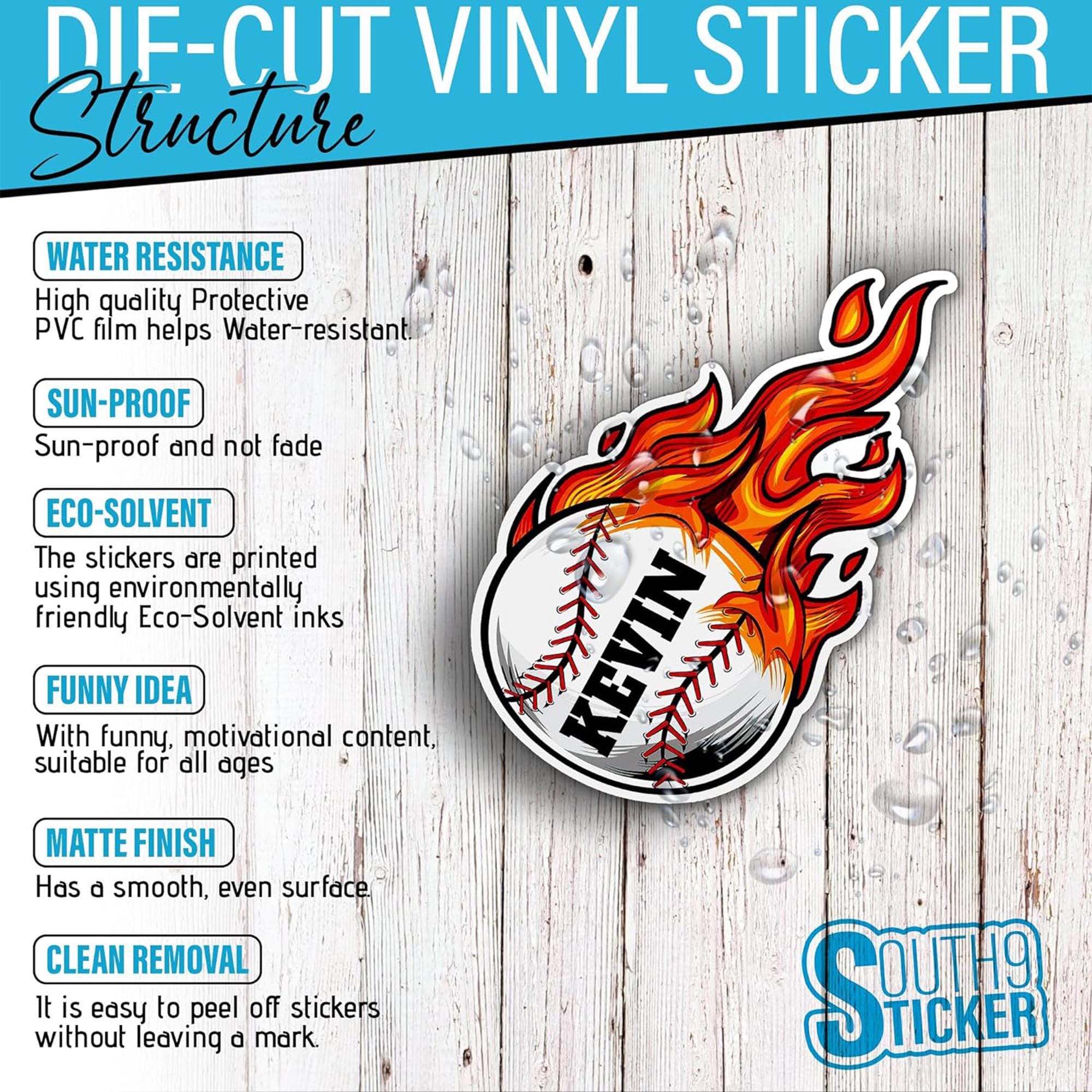 Custom Name Baseball Fire Softball Sticker Kids Sports Team Gifts ...