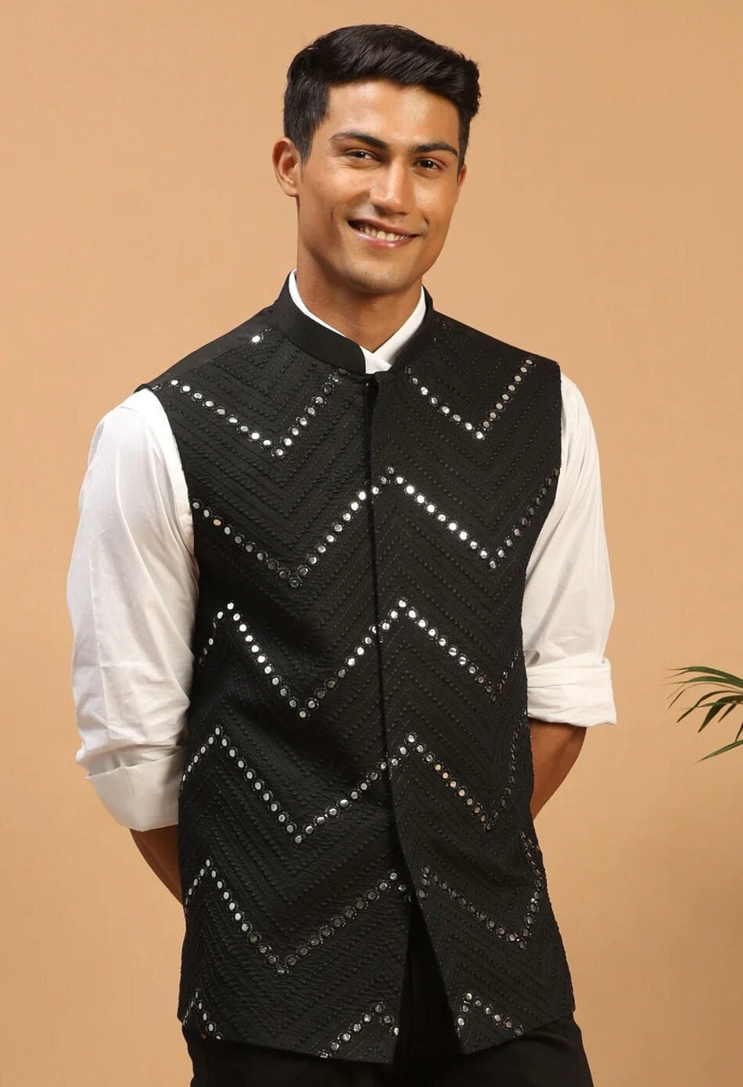 Indian Men Embroidered Mirror Work Nehru Jacket Modi Jacket Nehru ...