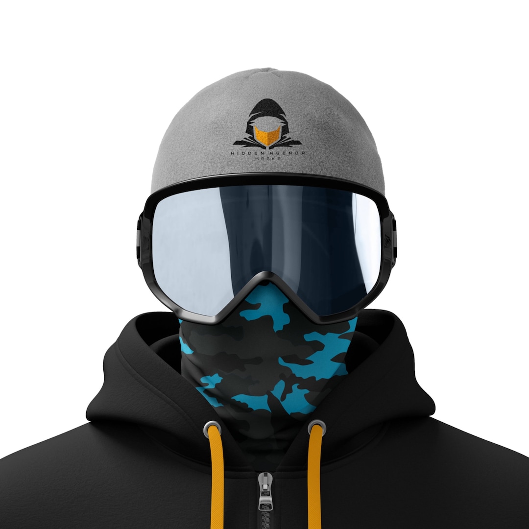 Neon Blue Covert Camo - Hidden Agenda Face Mask - Snood Shield Bandana Neck Sock Seamless Tube ...