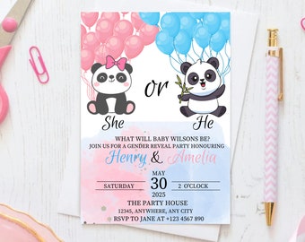 Gender Reveal Panda Invitation - Etsy