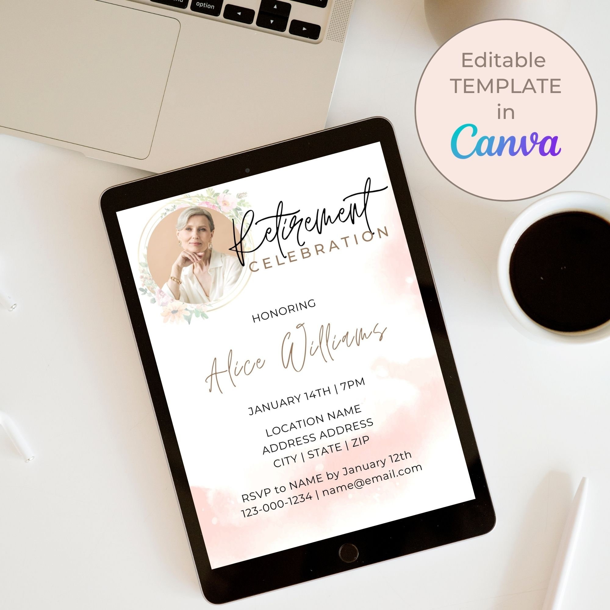 Editable Retirement Invitation Canva Template - Instant Download - Etsy