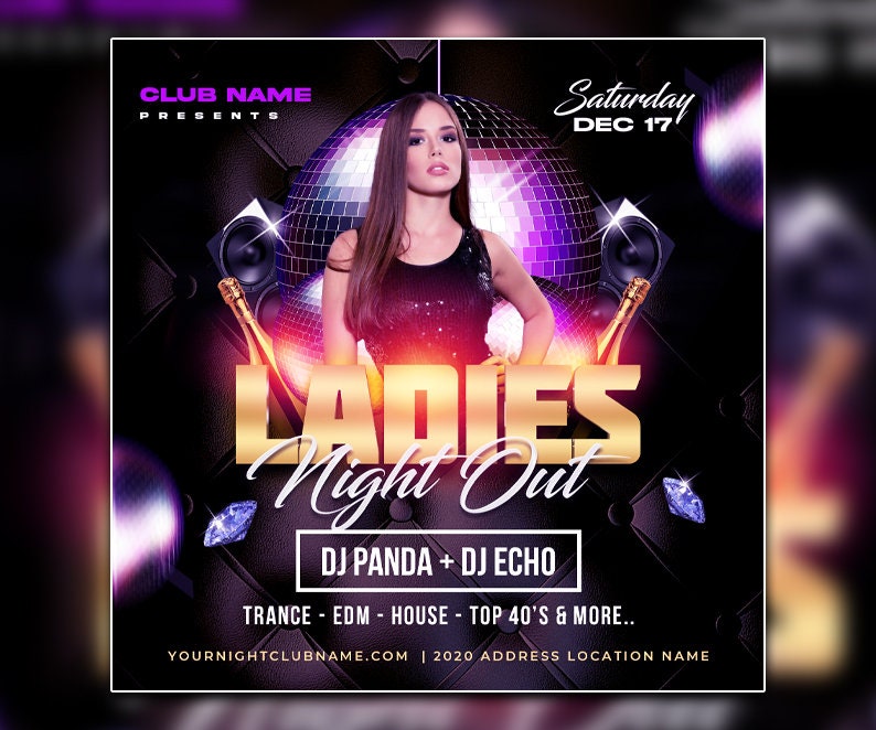 Ladies Night Flyer Template, Club Party, Photoshop Template, Instagram ...