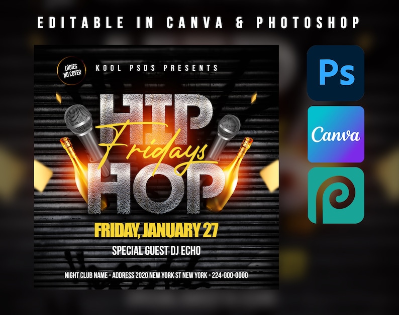 Hip Hop Flyer for Canva & Photoshop. Poster, Social Media, Instagram ...