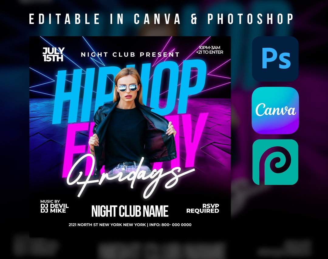 Hip Hop Flyer Template for Canva & Photoshop. DIY Urban Flyer, Poster ...