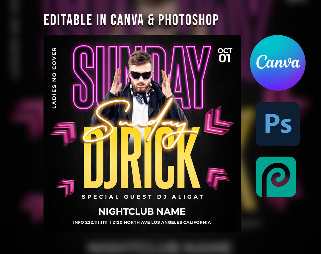 Editable Party Flyer | Club Flyer Template | DJ Flyer | Night Club ...