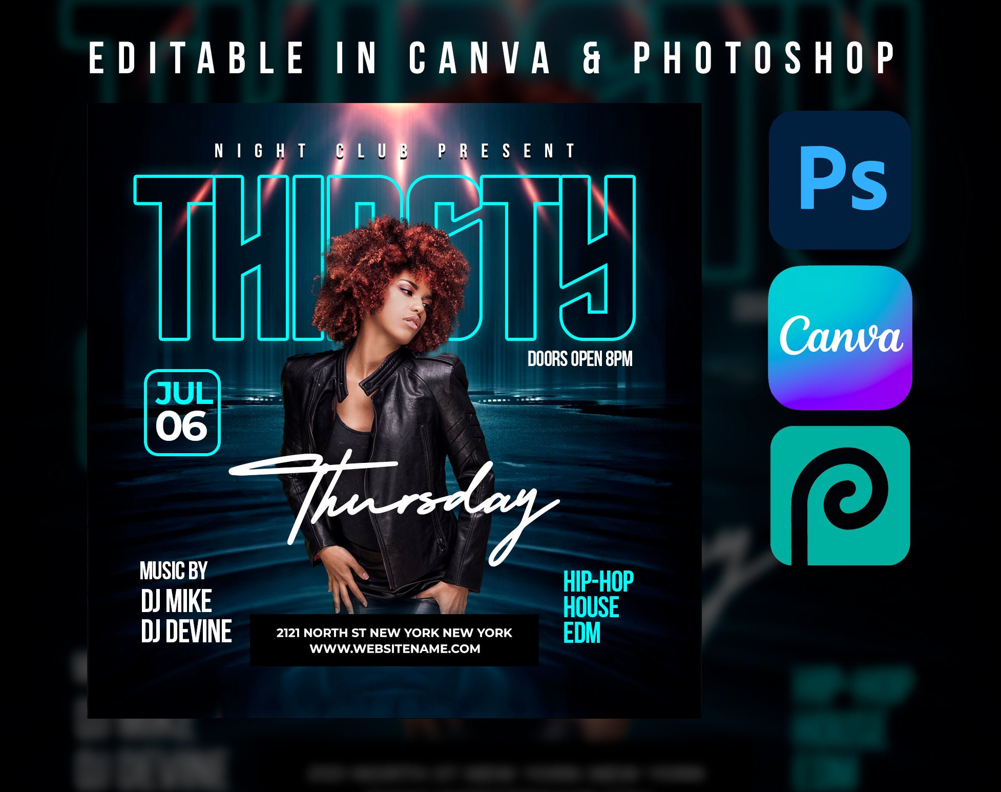 Thirsty Thursday Flyer Template for Canva & Photoshop. DIY Urban Flyer ...