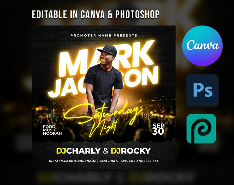 DJ Event Canva | DJ Party Night Flyer Template for Canva & Photoshop ...