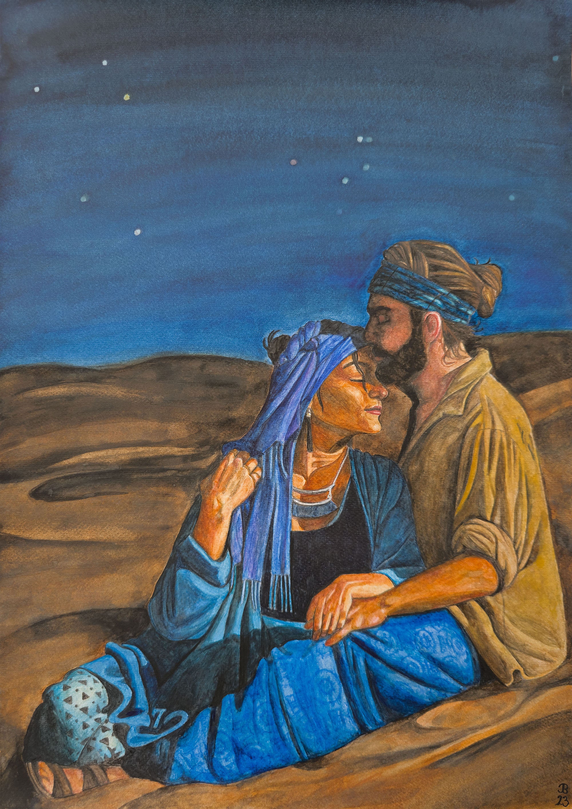 Printable Art devotion Water Colour Painting of a Couple in the Desert ...