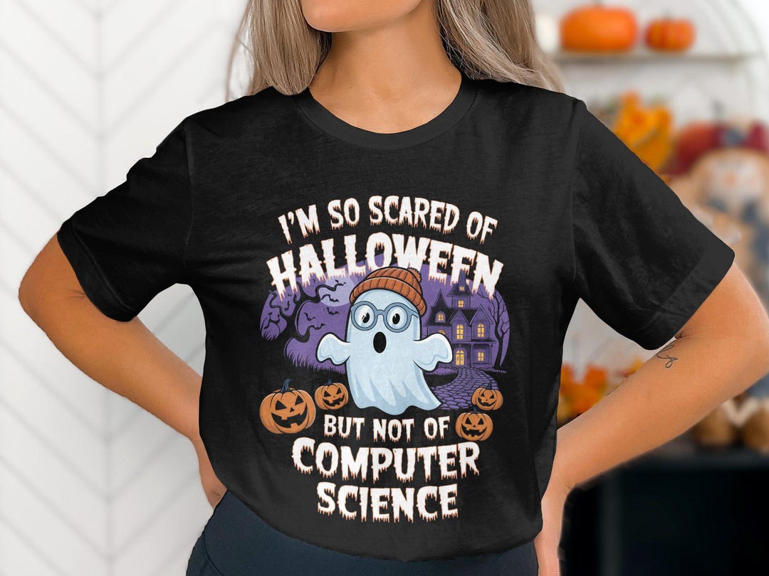 Halloween Funny Ghost T-shirt, Cute Scaredy Ghost Design, Computer Science Themed Tee, Nerdy ...