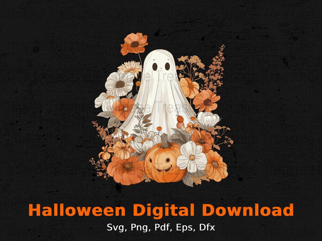 Halloween Ghost Png Digital Download Eps Ghost Pumpkin Svg Flowers ...