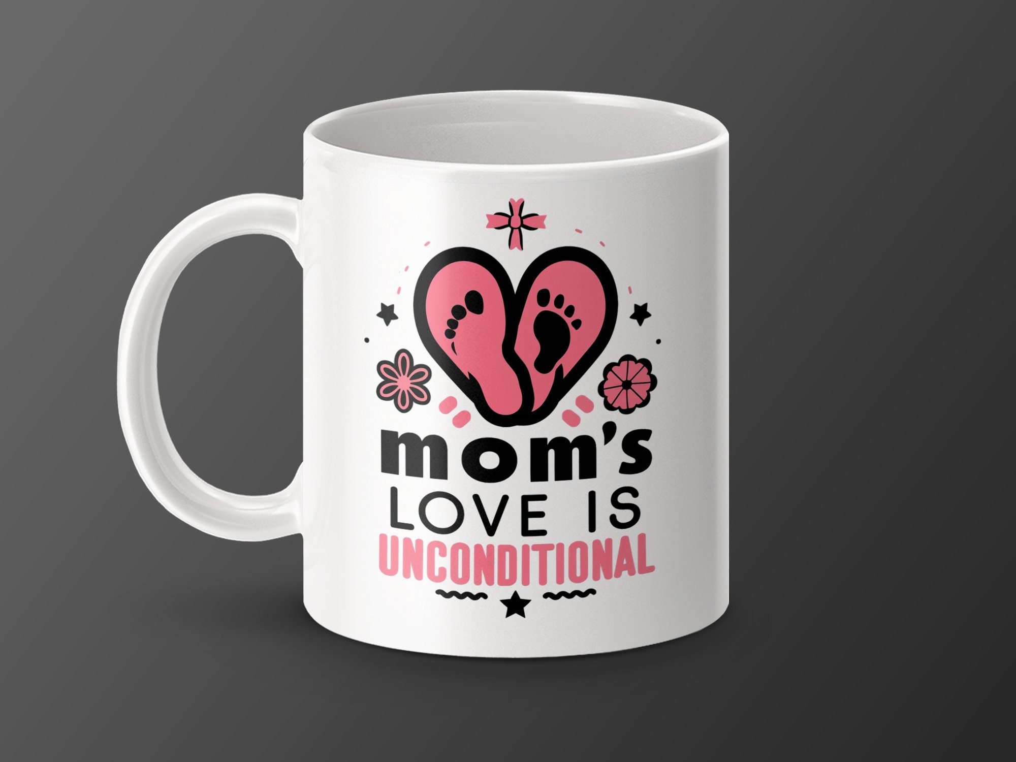 Mother's Day Mug With Heart and Flowers, Mom's Love is Unconditional ...
