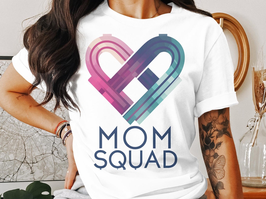 Colorful Heart Mom Squad T-shirt, Trendy Mother's Group Graphic Tee ...