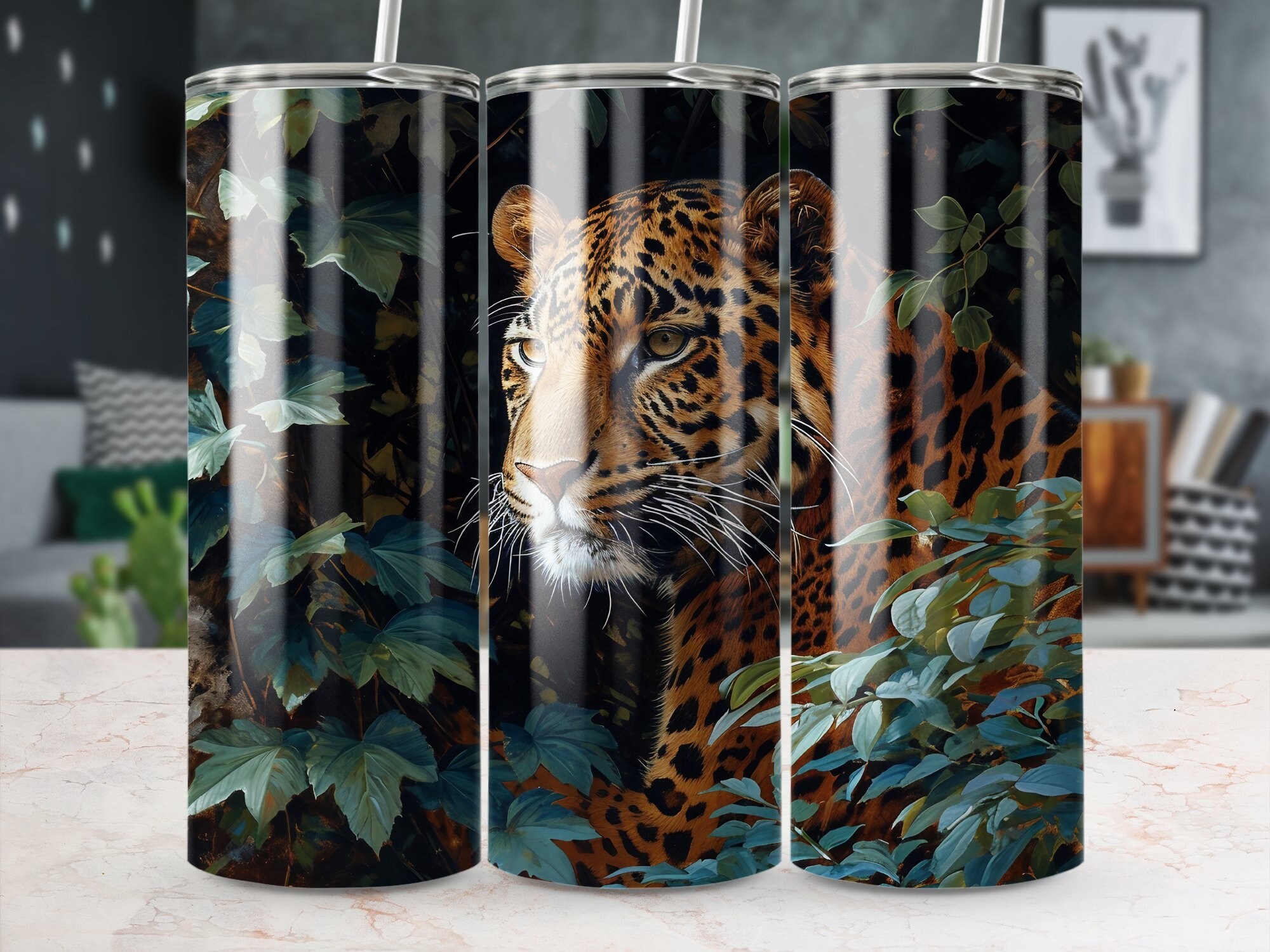 Jungle Jaguar Tumbler, Exotic Wildlife Art Travel Mug, Insulated Coffee ...