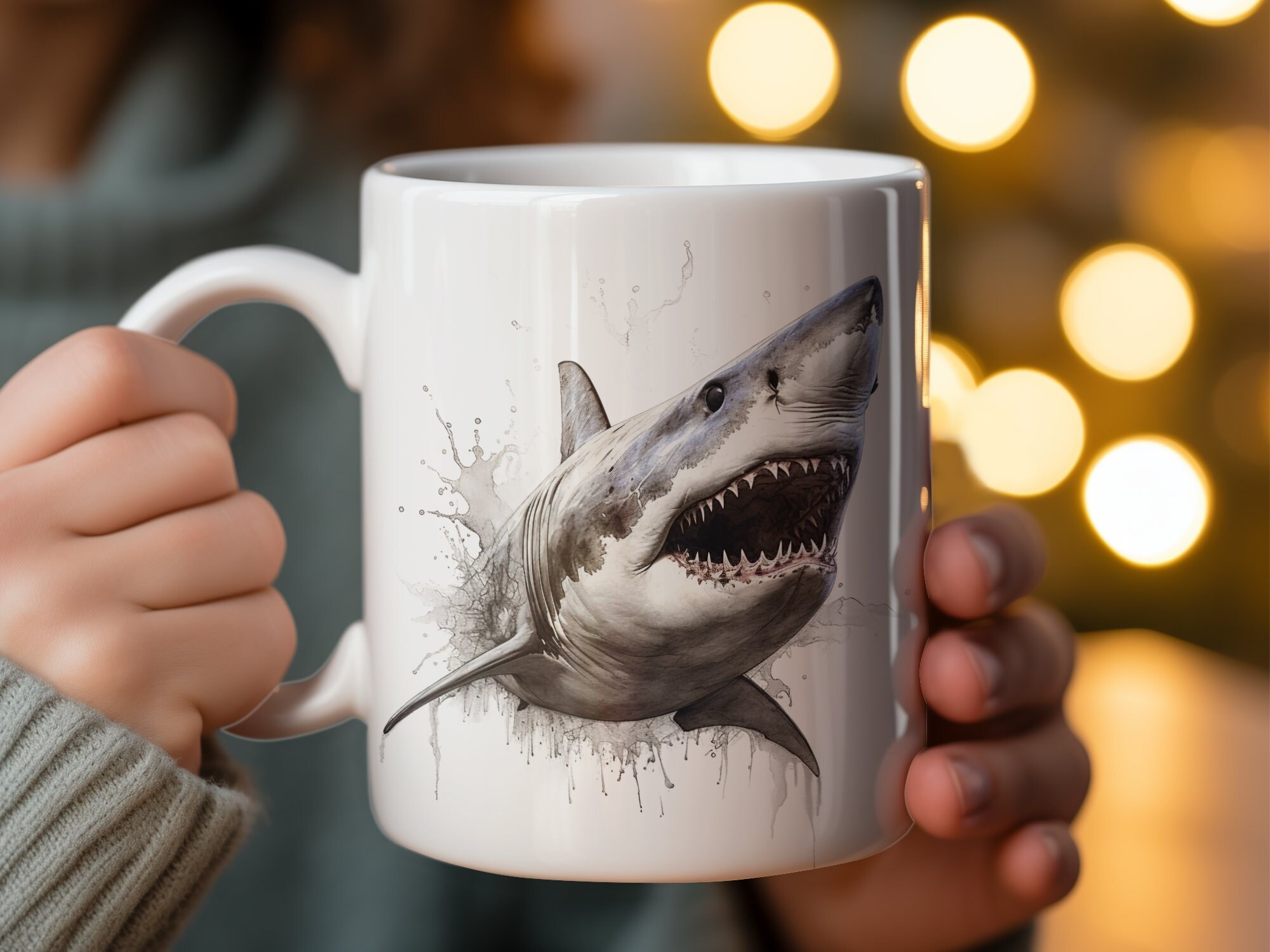 Great White Shark Coffee Mug, Ocean Predator Shark Artistic Cup, Unique ...