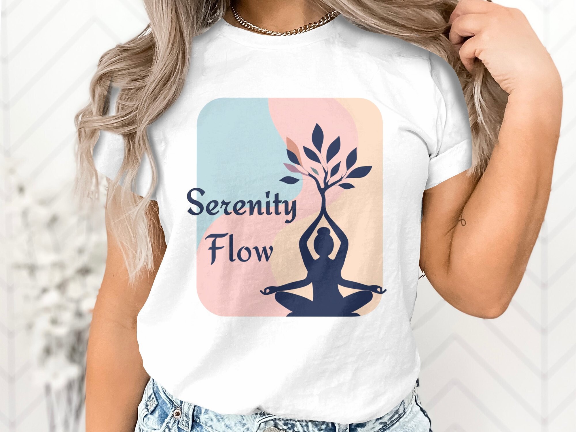 Serenity Flow Yoga T-shirt, Mindfulness Tee, Lotus Pose Tree Graphic ...