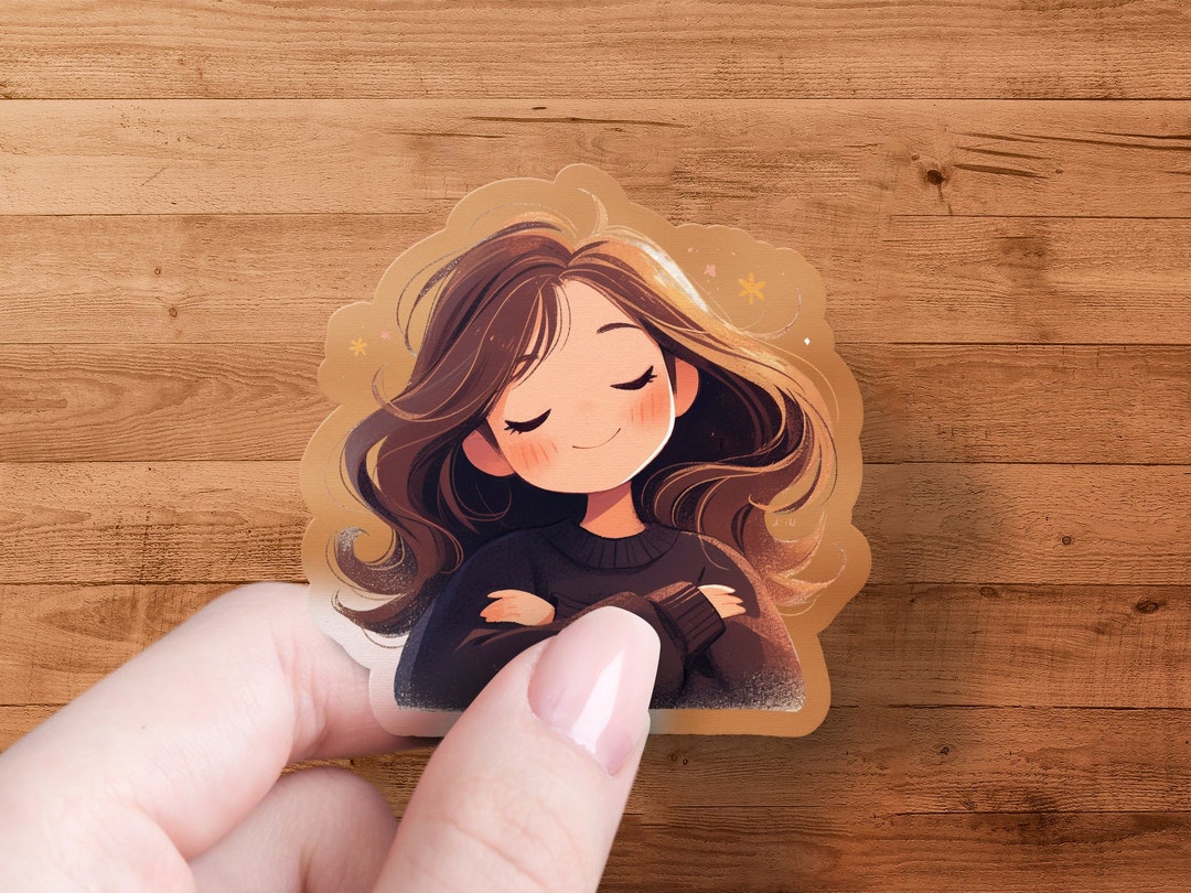 Cute Smiling Girl Cartoon Sticker, Vinyl Decal for Laptops, Water ...