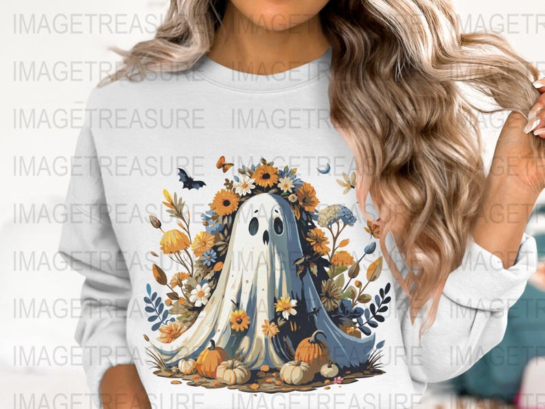 Ghost Svg Digital Download, Cute Halloween Ghost Png With Flowers, Fall ...