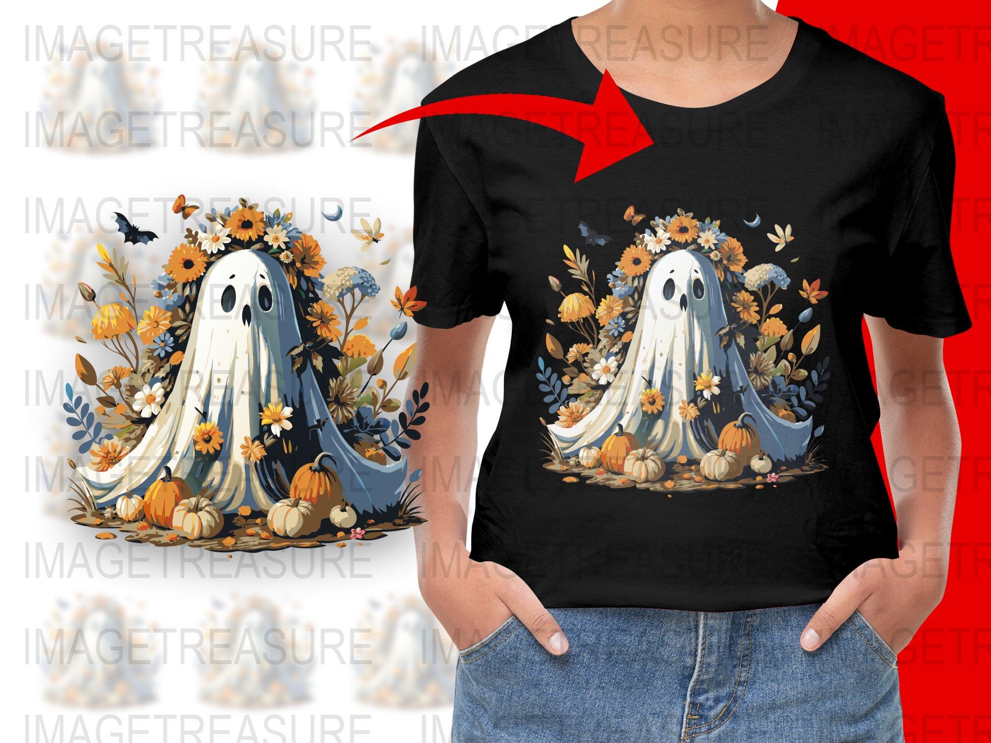 Ghost Svg Digital Download, Cute Halloween Ghost Png With Flowers, Fall ...