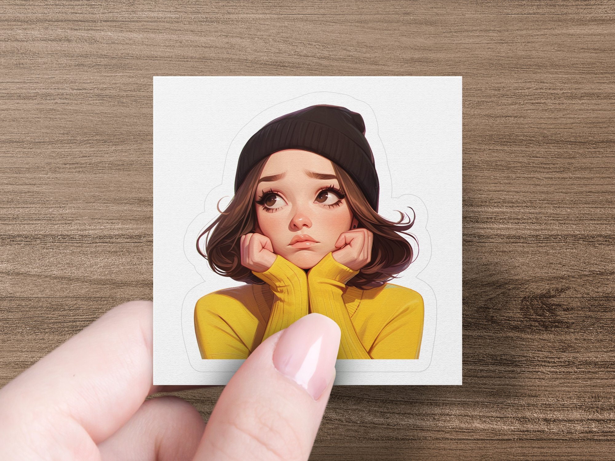 Cute Girl Art Sticker Wearing a Beanie Aesthetic Cartoon Character Cute ...