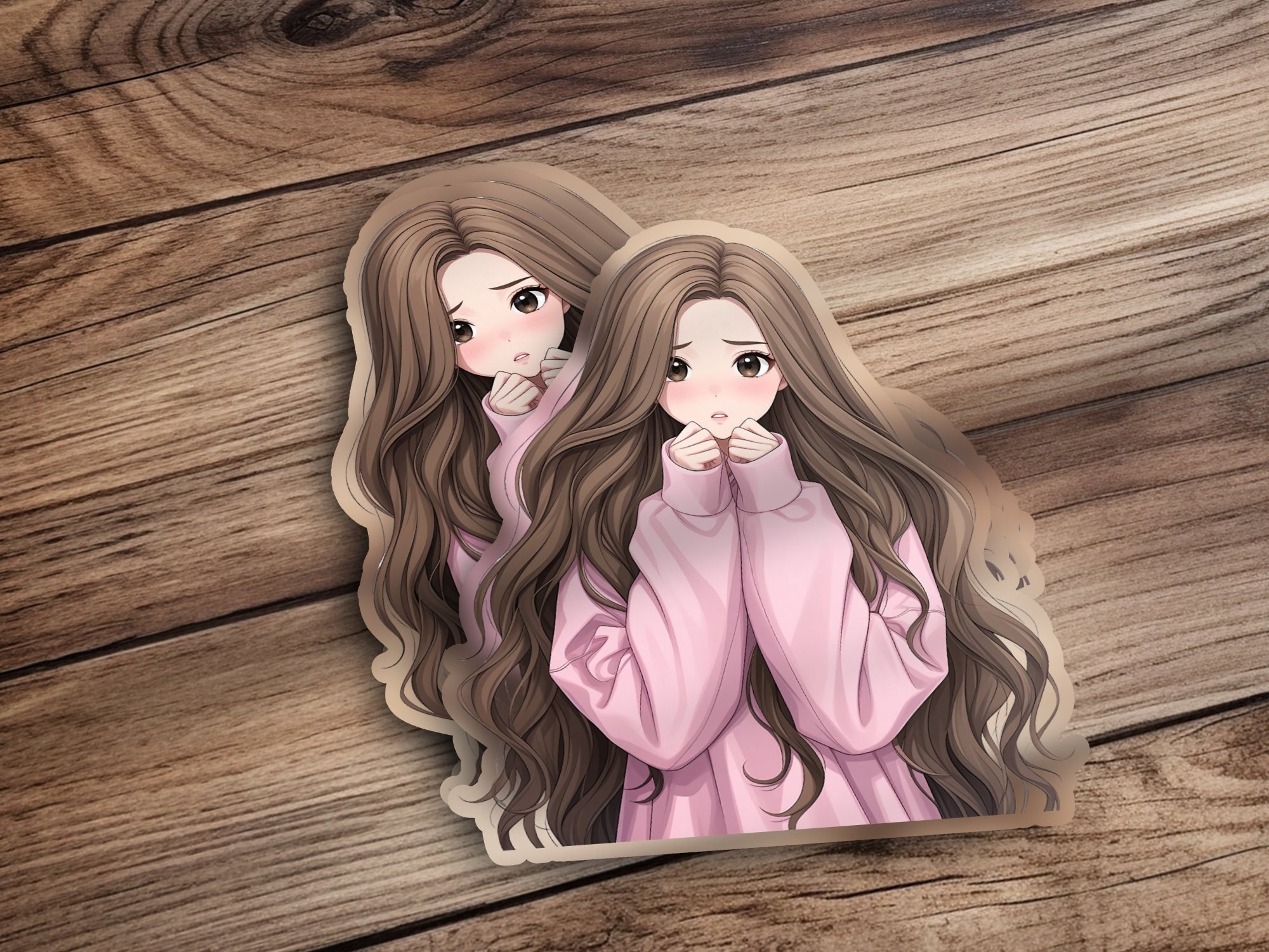 Cute Anime Girl Sticker, Kawaii Pink Hoodie, Decorative Laptop Decal ...