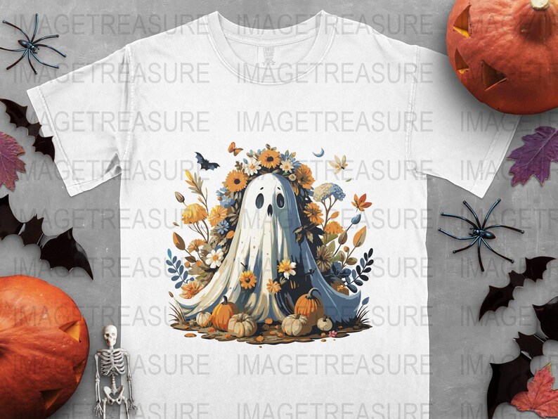 Ghost Svg Digital Download, Cute Halloween Ghost Png With Flowers, Fall ...