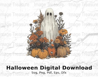 Ghost Pumpkin Floral Fall Halloween PNG - Etsy