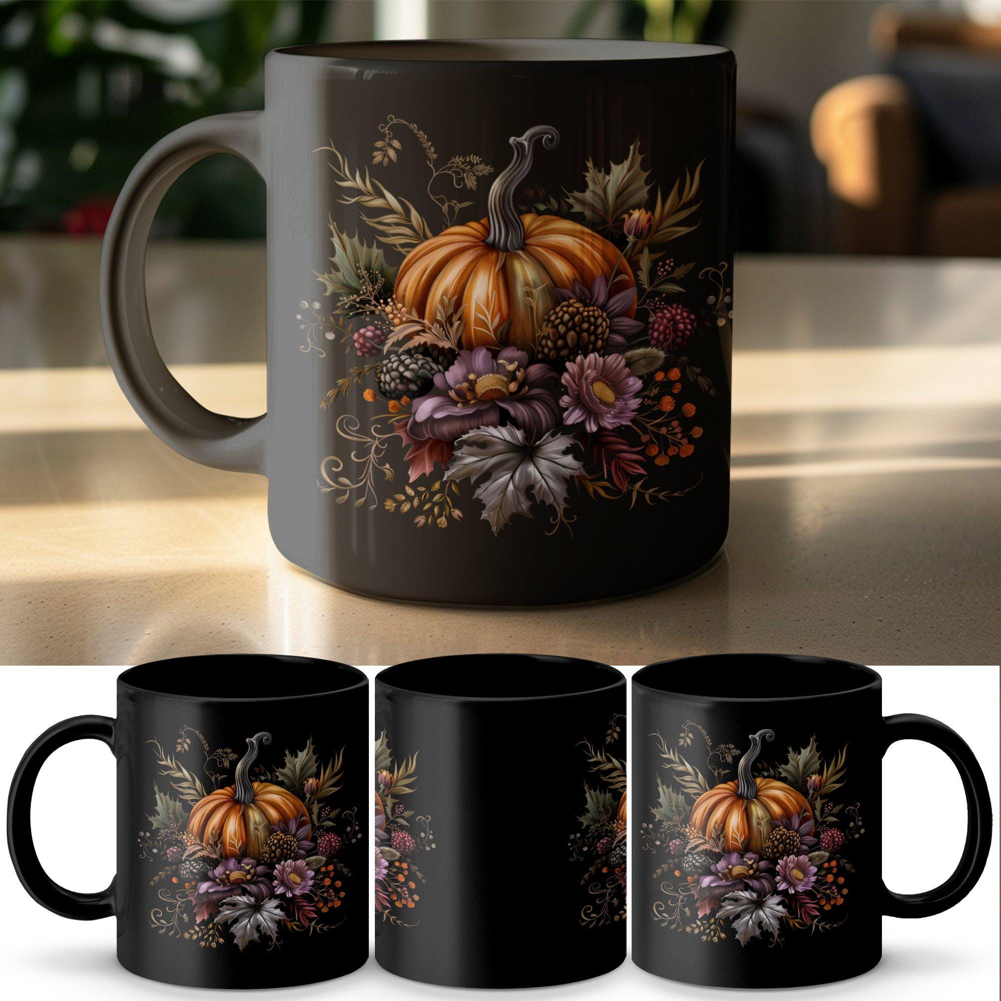 Autumn Harvest Mug, Fall Pumpkin Mug, Thanksgiving Coffee Cup, Seasonal ...