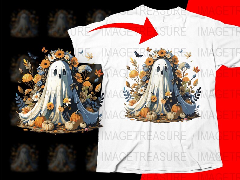 Ghost Svg Digital Download, Cute Halloween Ghost Png With Flowers, Fall ...