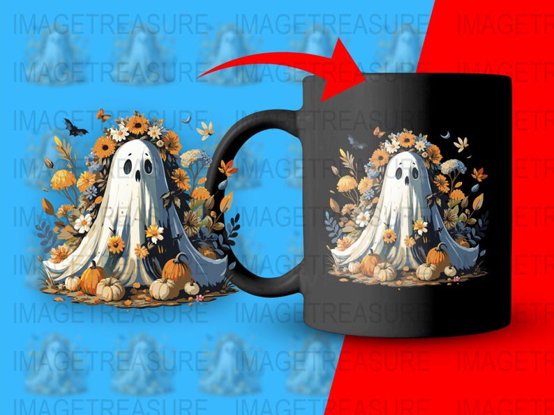 Ghost Svg Digital Download, Cute Halloween Ghost Png With Flowers, Fall ...