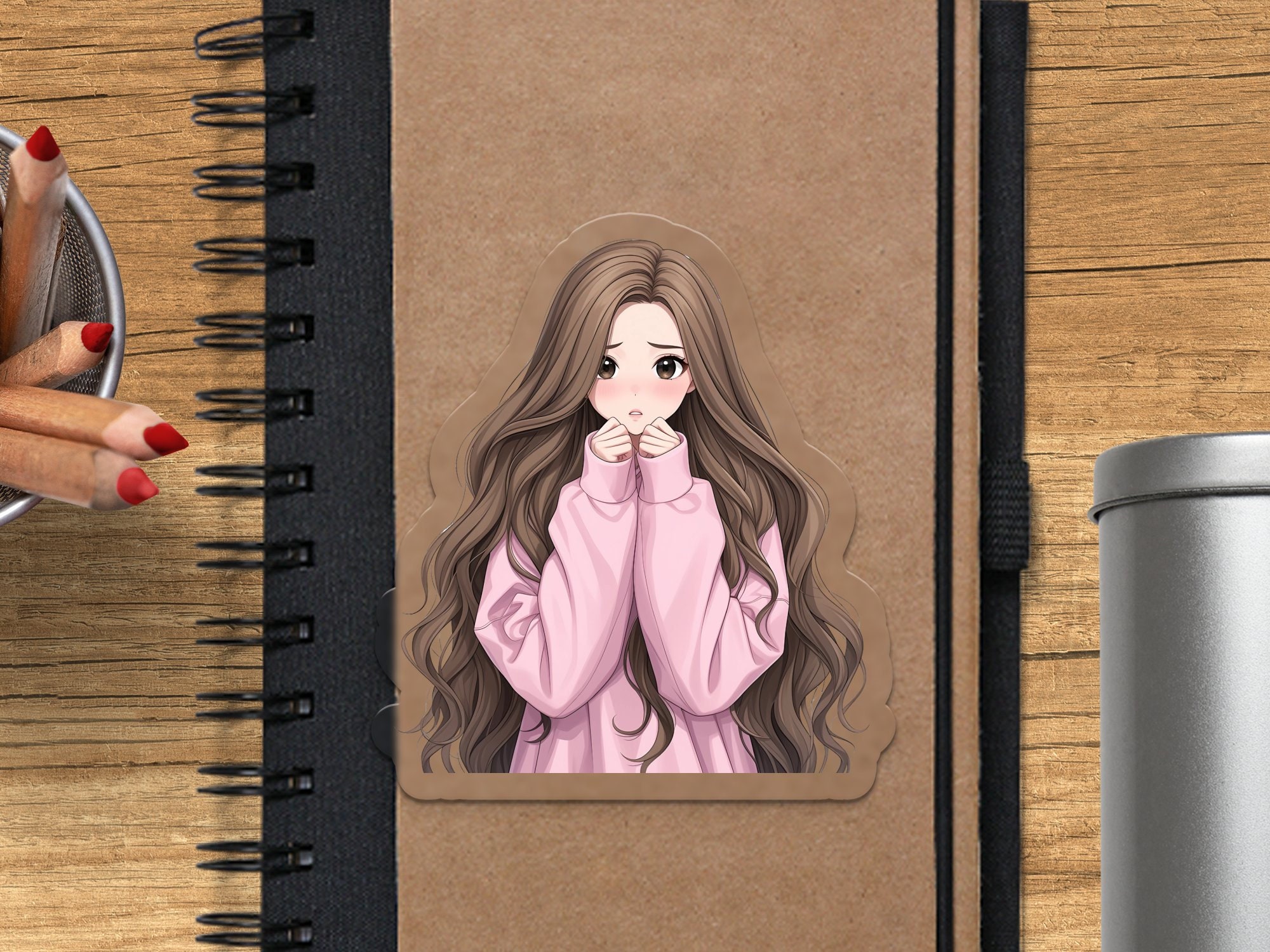 Cute Anime Girl Sticker, Kawaii Pink Hoodie, Decorative Laptop Decal ...
