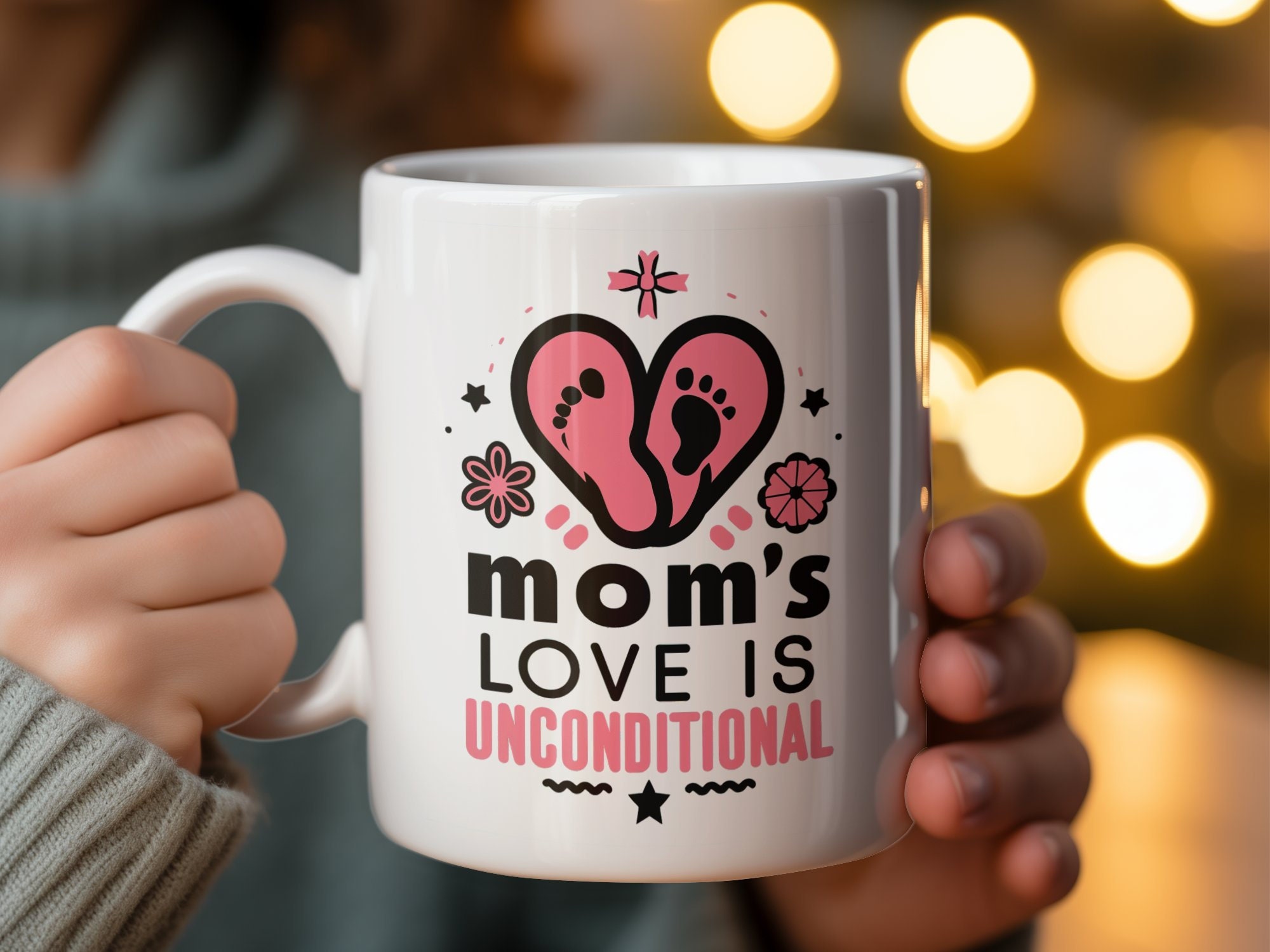 Mother's Day Mug With Heart and Flowers, Mom's Love is Unconditional ...