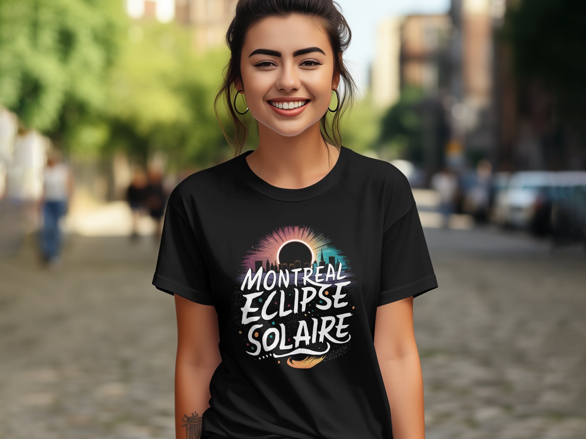 Montreal Eclipse Solaire T-shirt Colorful City Skyline Eclipse Graphic ...