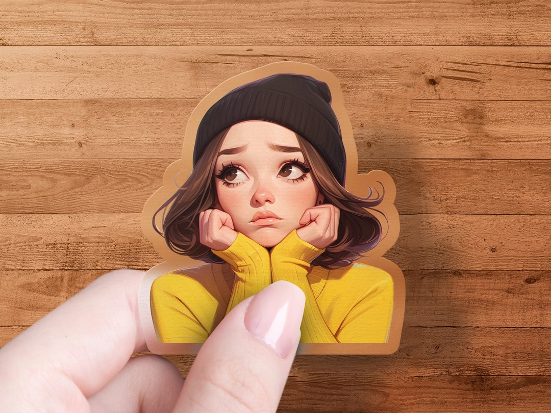 Cute Girl Art Sticker Wearing a Beanie Aesthetic Cartoon Character Cute ...