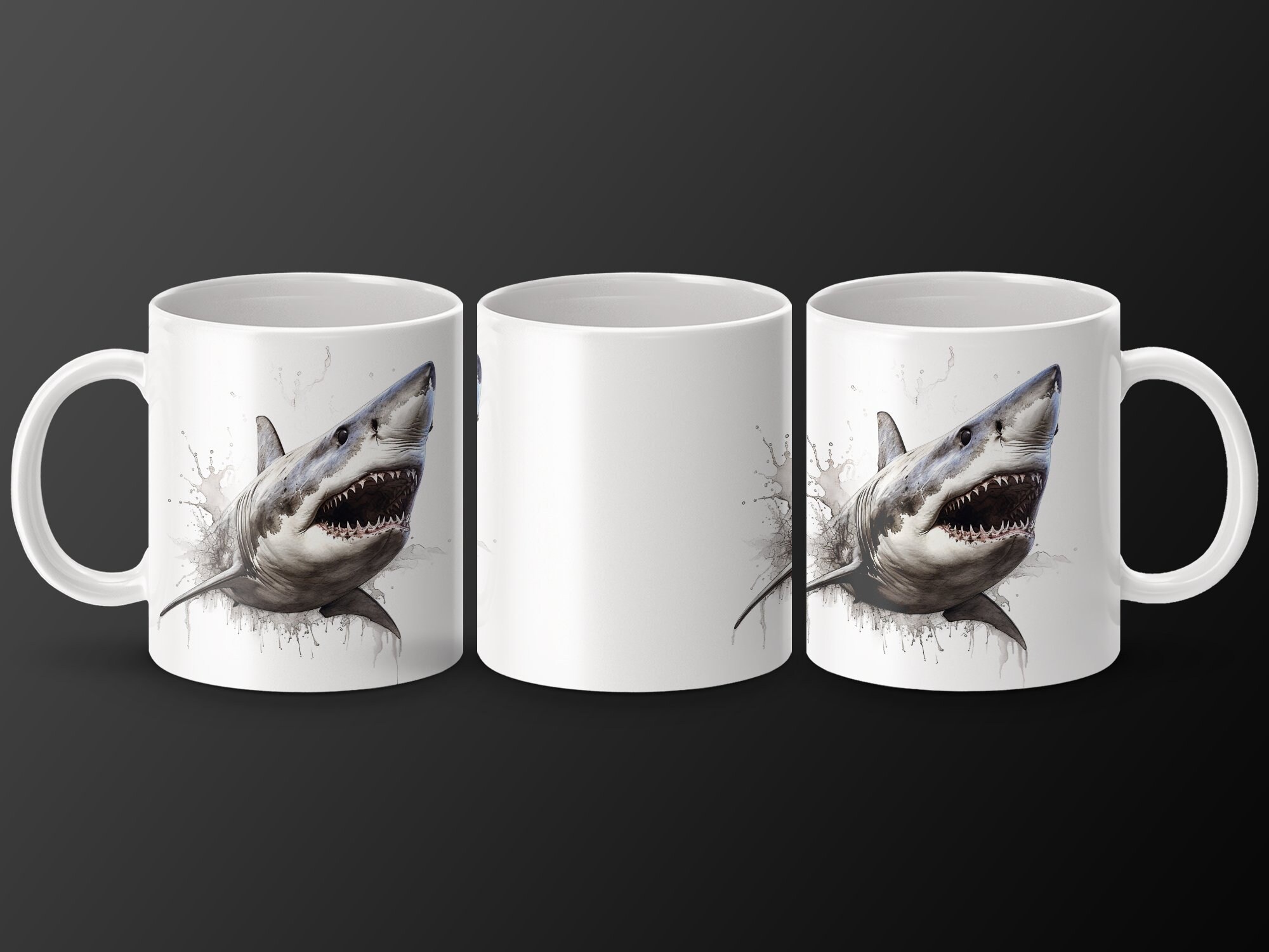 Great White Shark Coffee Mug, Ocean Predator Shark Artistic Cup, Unique ...