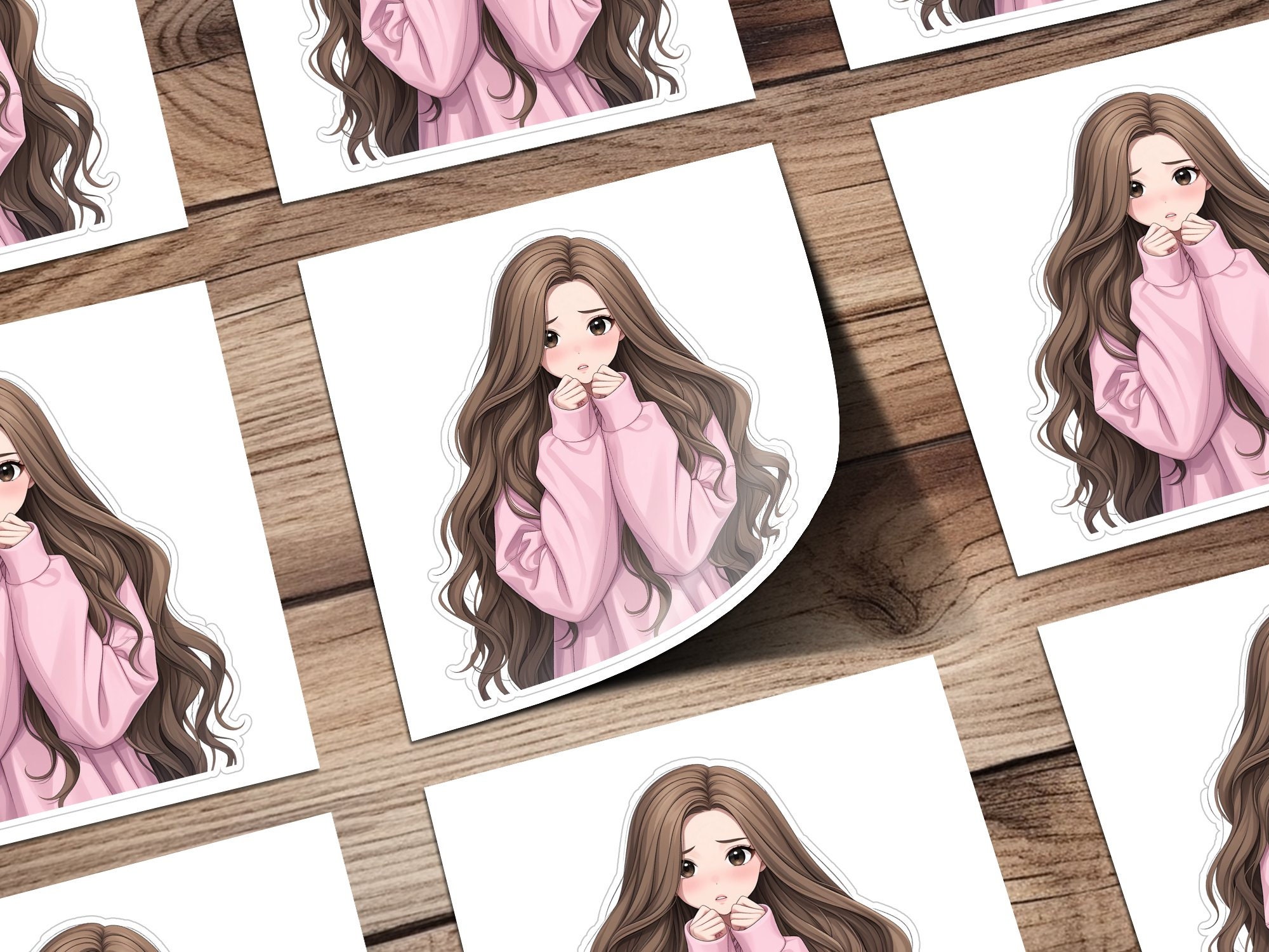 Cute Anime Girl Sticker, Kawaii Pink Hoodie, Decorative Laptop Decal ...