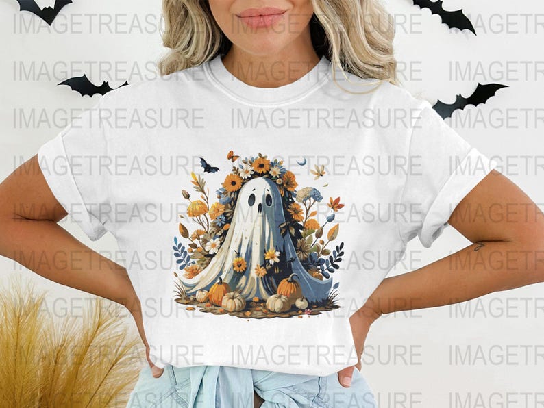 Ghost Svg Digital Download, Cute Halloween Ghost Png With Flowers, Fall ...