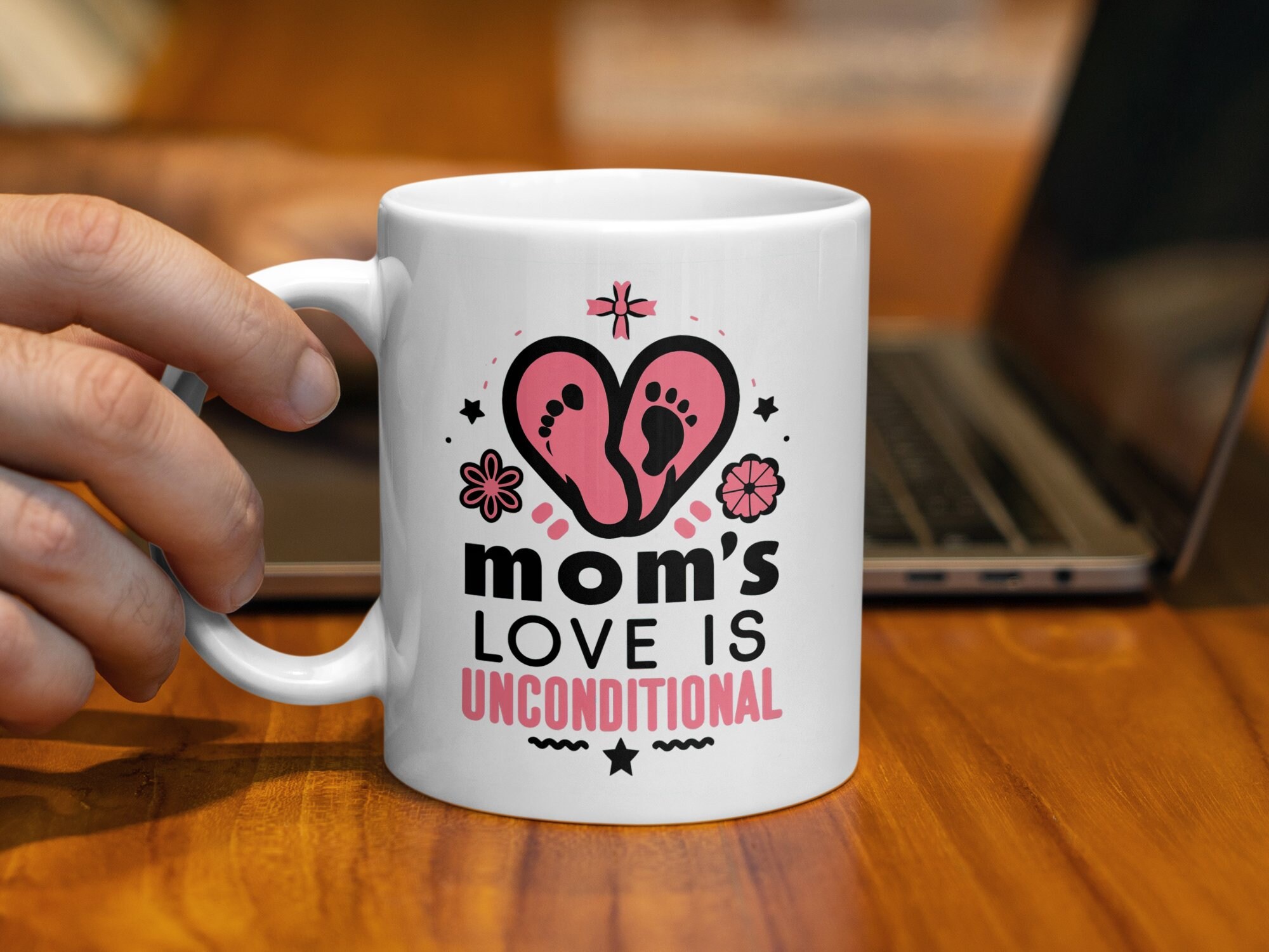 Mother's Day Mug With Heart and Flowers, Mom's Love is Unconditional ...