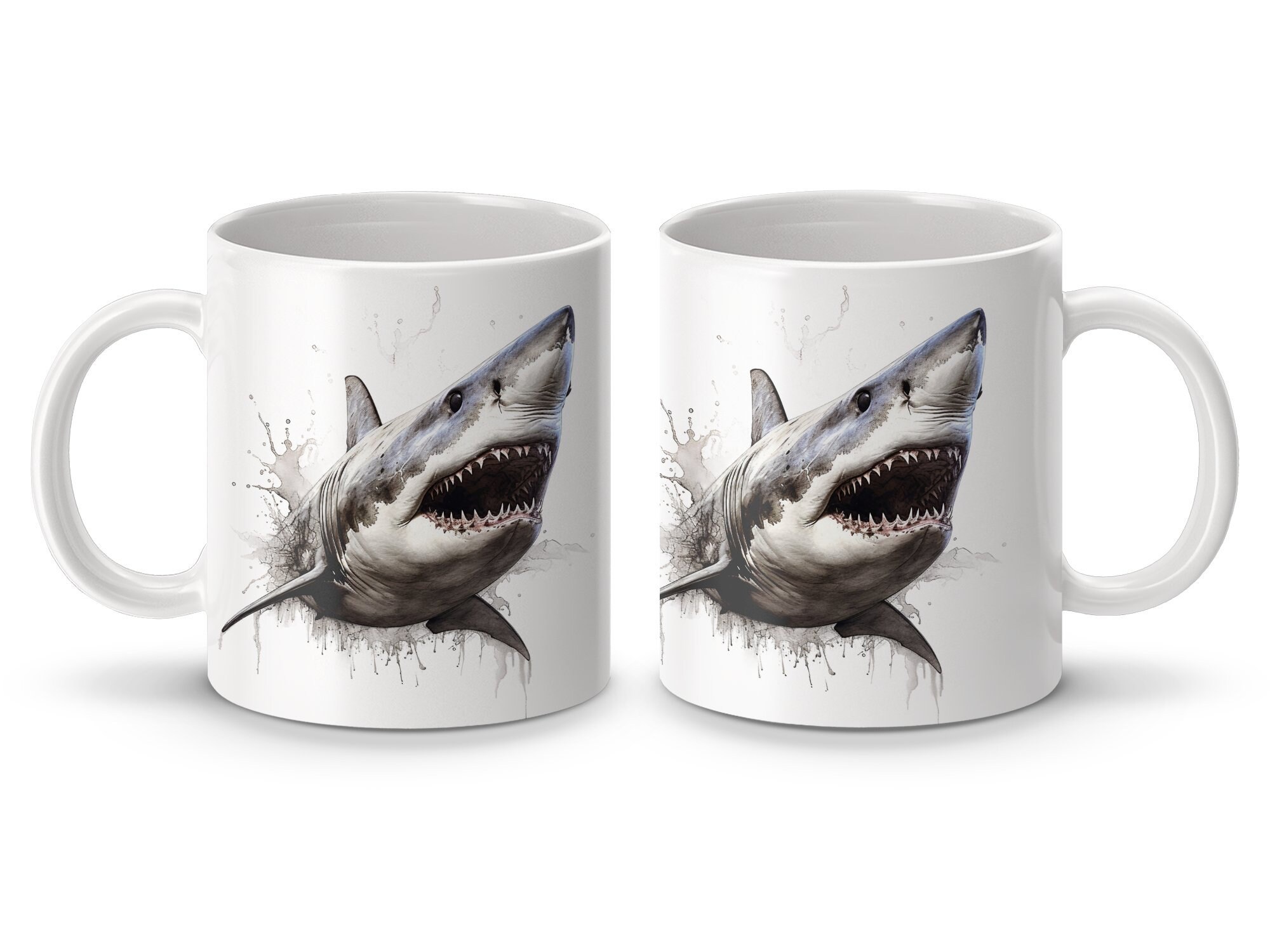 Great White Shark Coffee Mug, Ocean Predator Shark Artistic Cup, Unique ...
