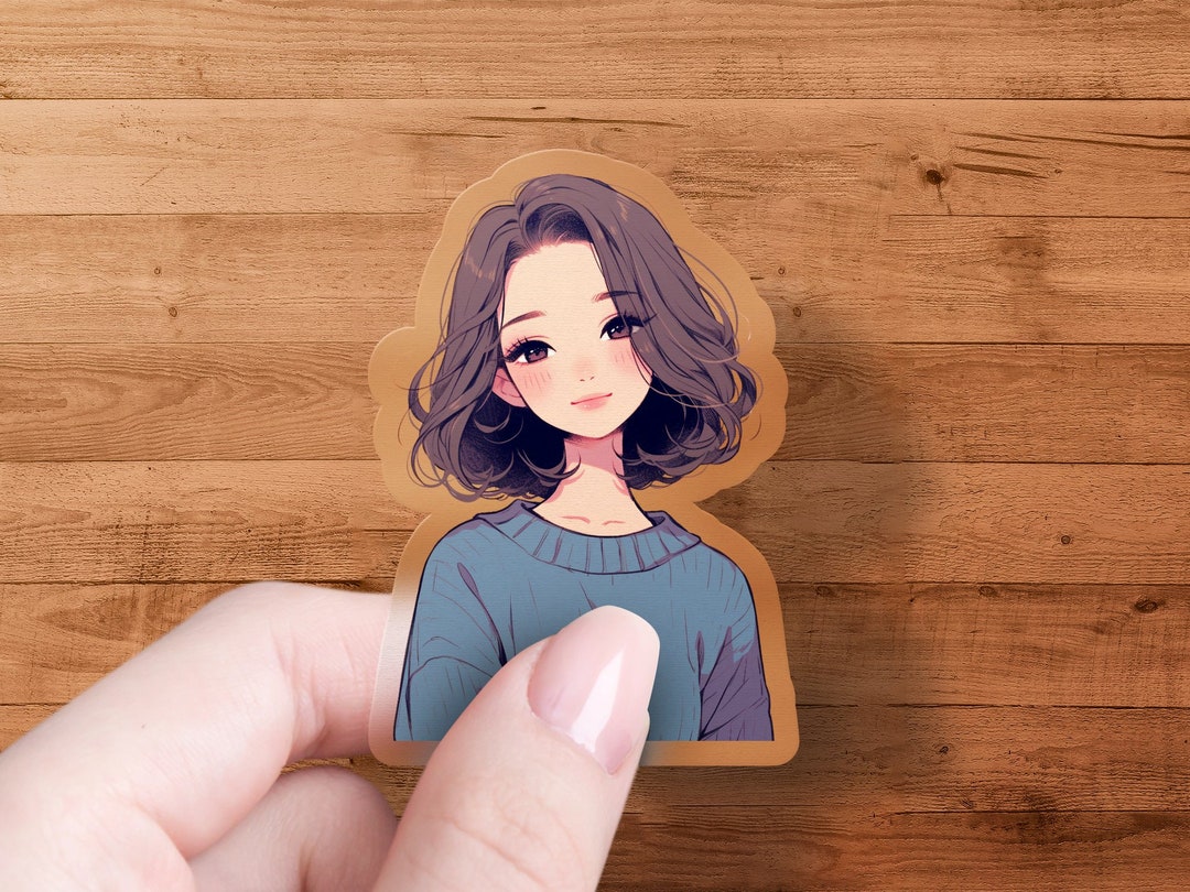 Anime Girl Sticker, Cute Manga Style Decal, Laptop and Water Bottle ...