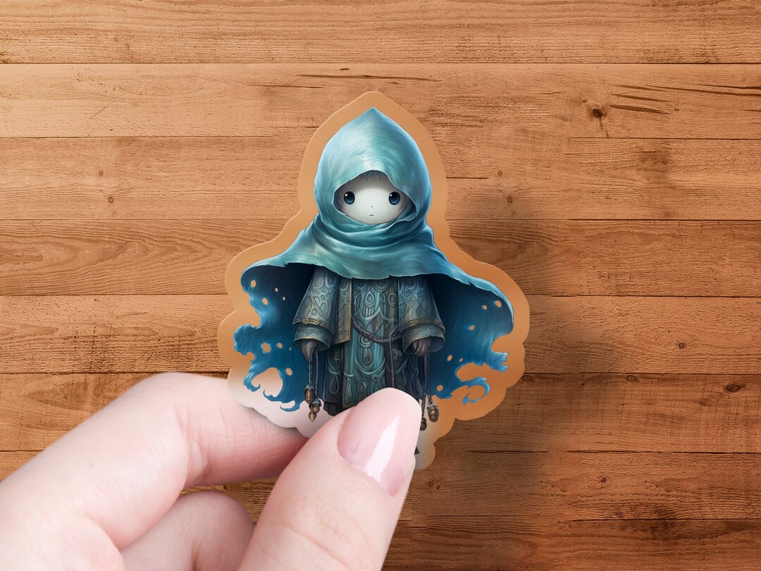 Cute Ghost Enchanted Cloak Character Sticker, Fantasy Art Laptop Decal ...