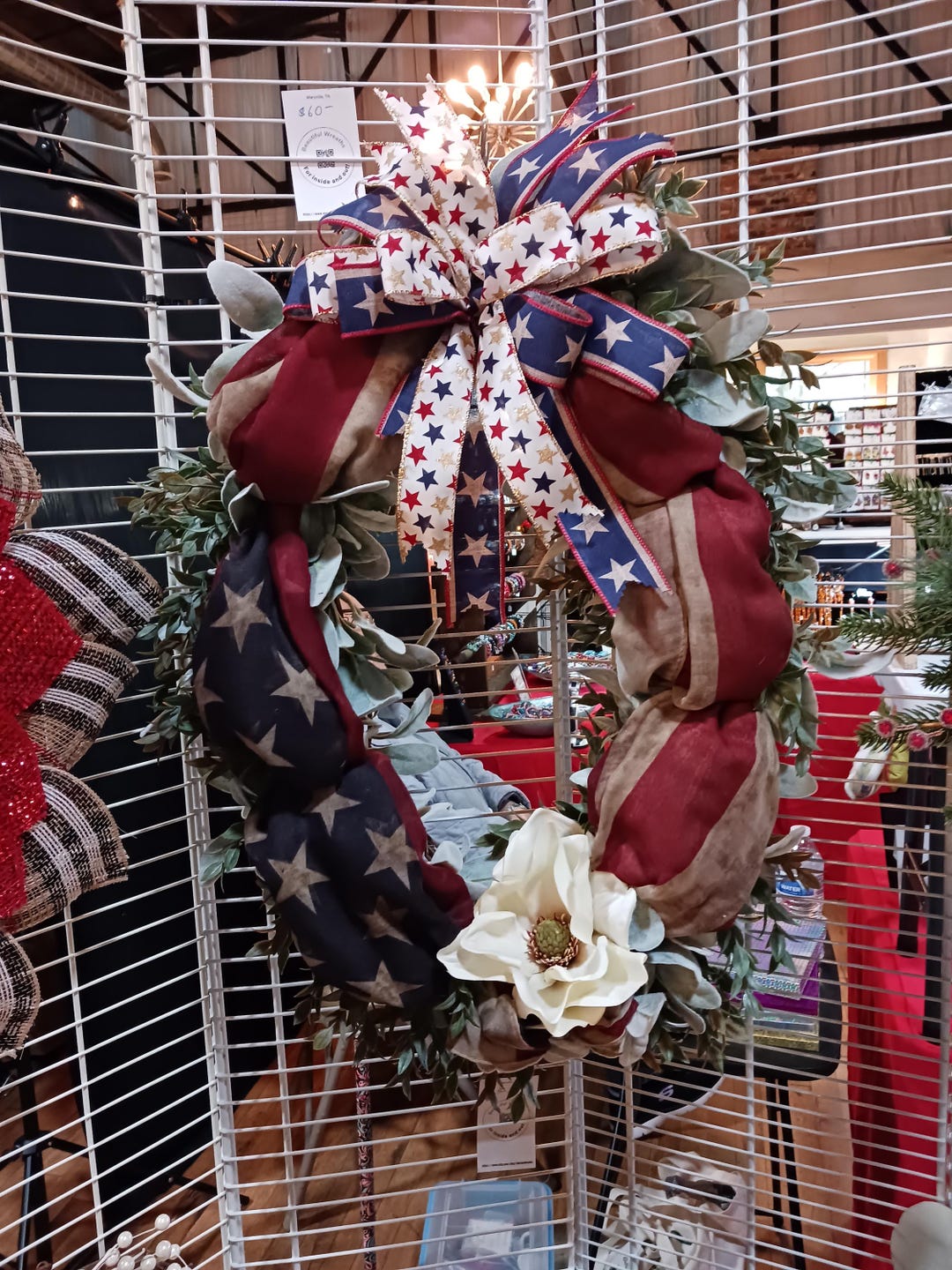 Patriotic Grapevine With Flag Scarf and Magnolia - Etsy